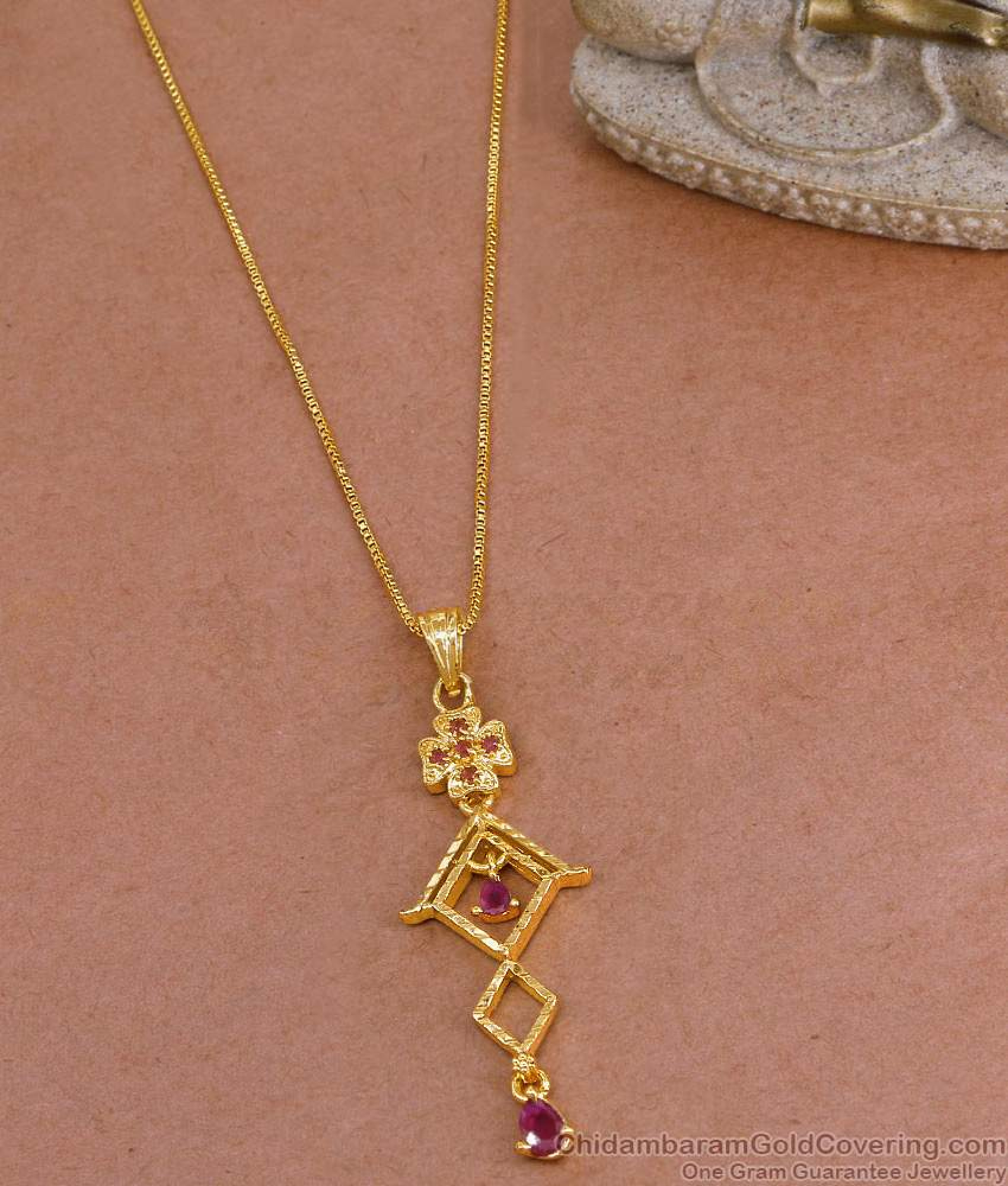 Buy Daily Wear Ruby Stone Dollar Chain Gold Imitation Jewelry Online ...