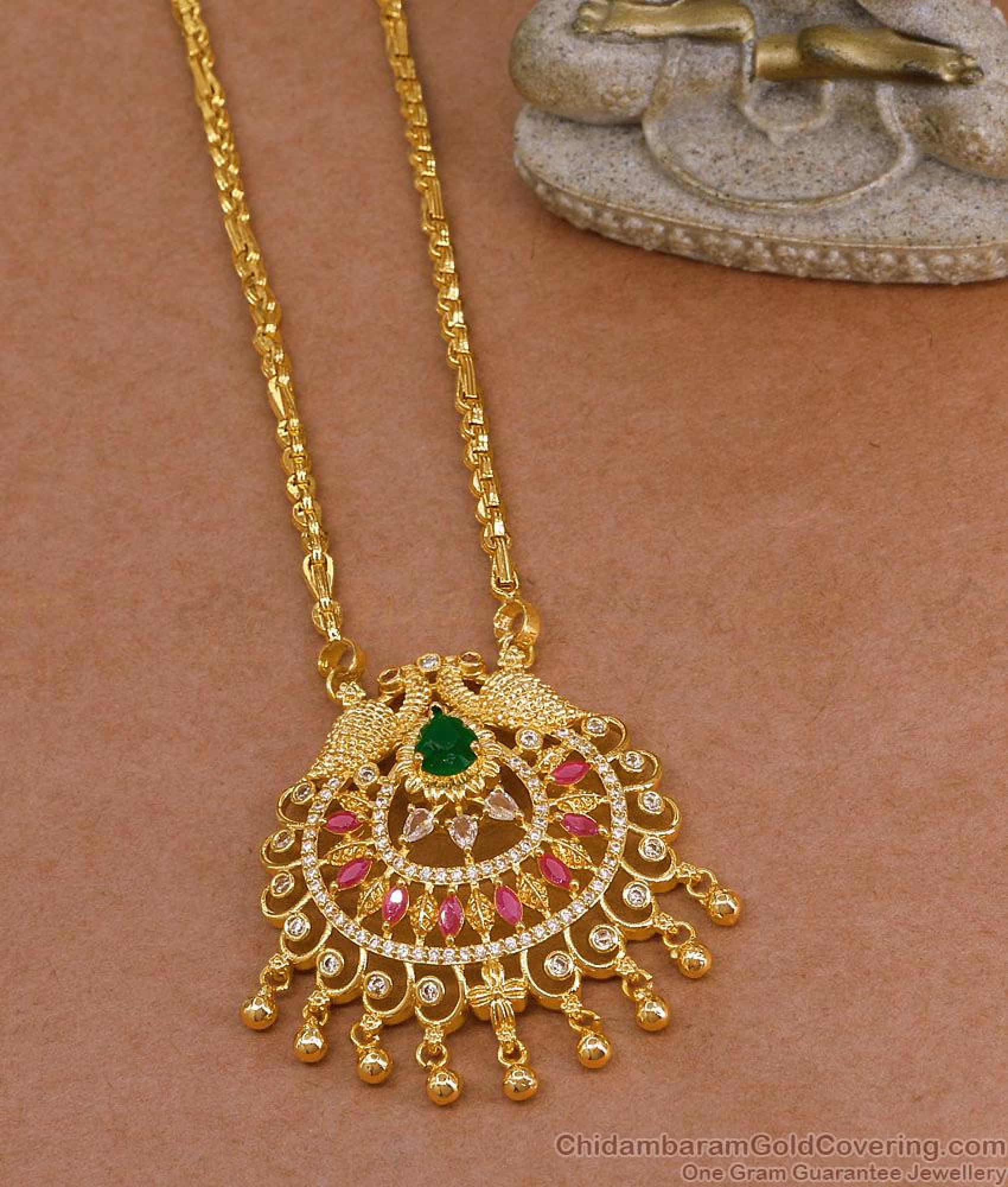 Attractive Multi Color Stone Gold Plated Peacock Dollar Chain For Women ...