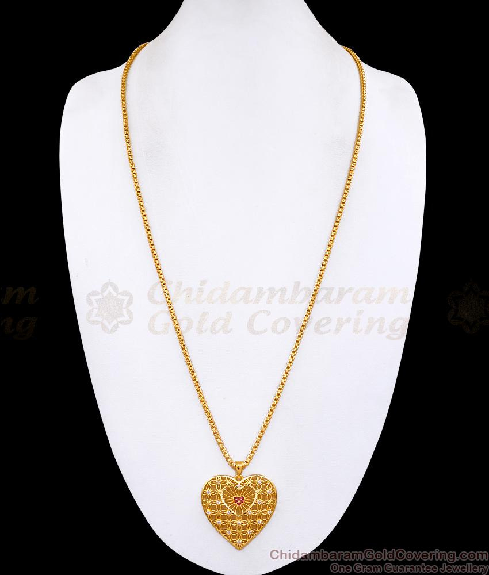 30 Inch Long Ruby White Stone Heart Shaped Gold Dollar Chain Design ...