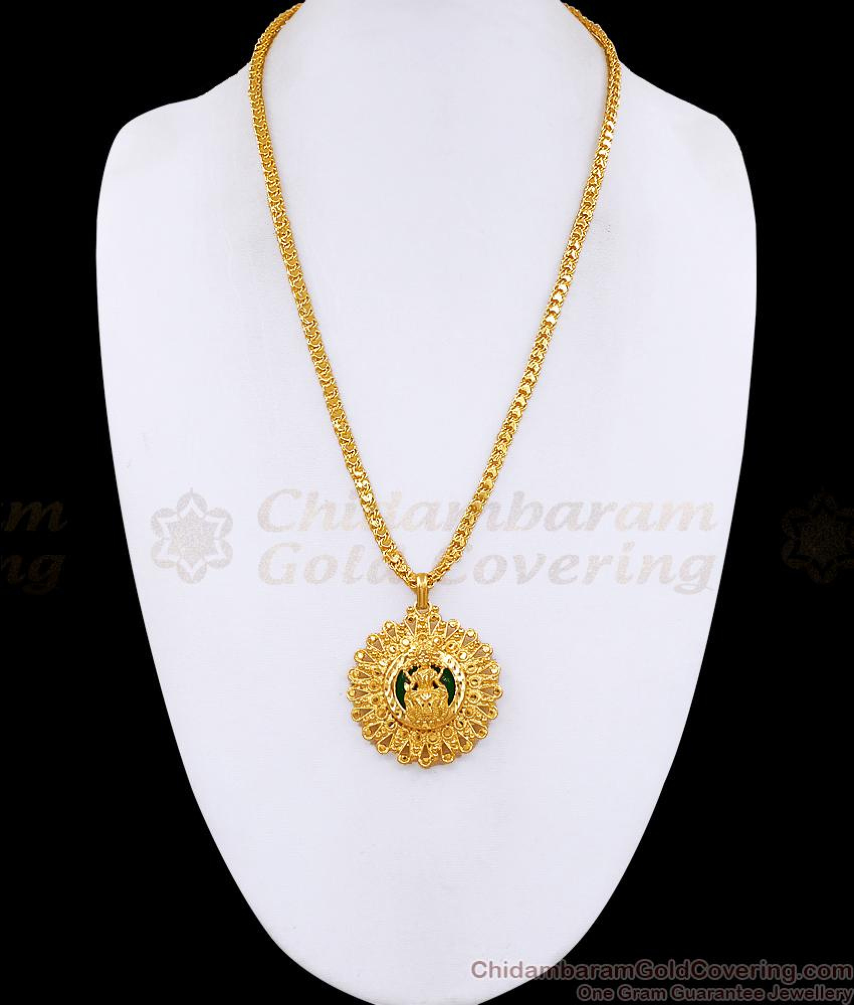 Traditional Lakshmi Design Palakka Stone Gold Dollar Chain Imitation ...