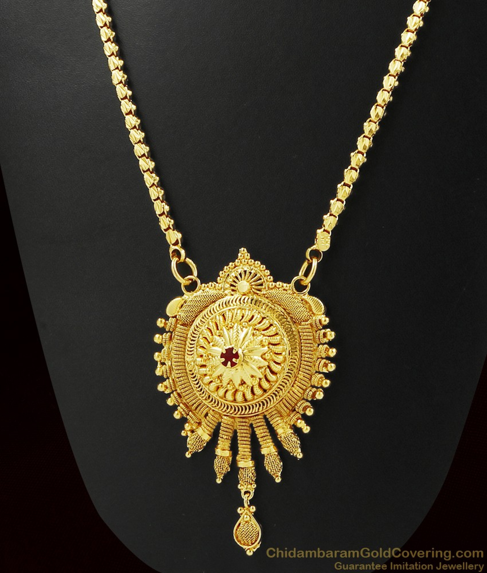 One Gram Gold Plated Ruby Red Unique Dollar Chain