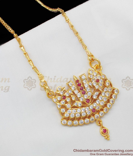 Vishnu Sangu Design Impon Multi Stone Gold Dollar Chain At Low Price ...