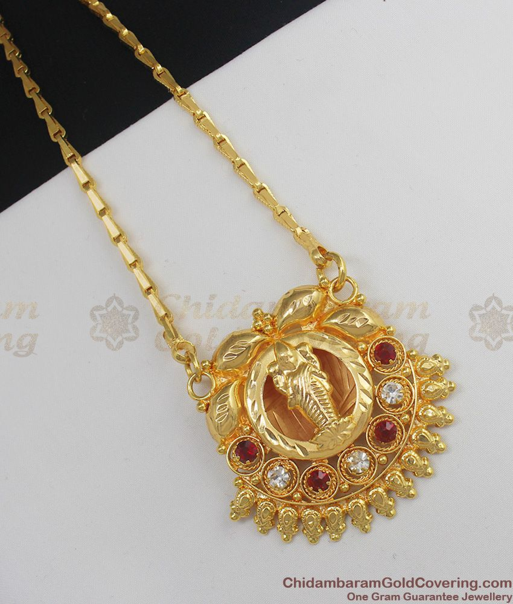 Big Lakshmi Devotional Gold Impon Daily Use Dollar Chain With Red And ...