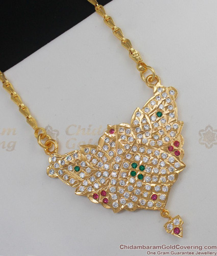 Big Traditional One Gram gold Impon Dollar Chain With Colorful Stones ...