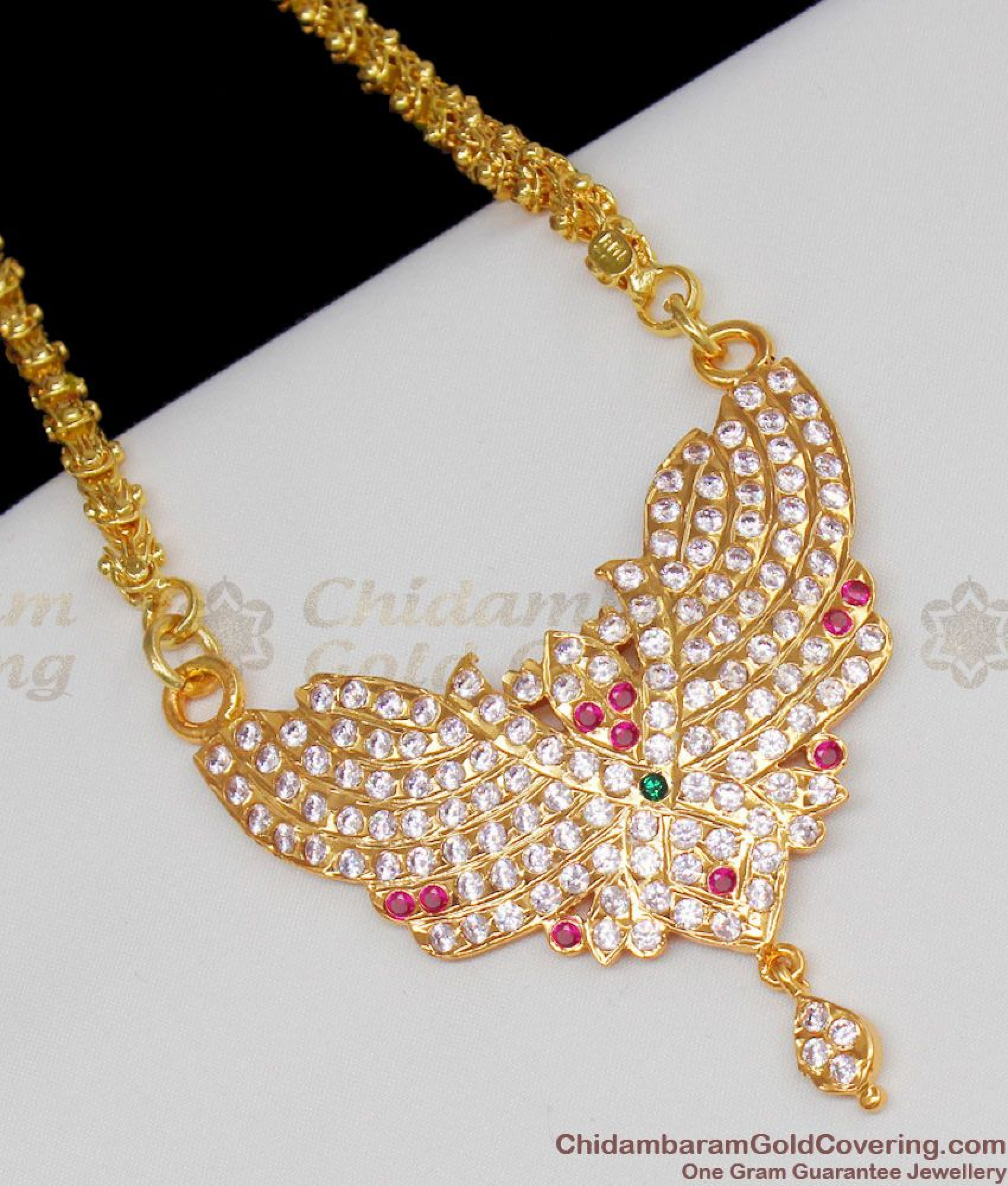 Traditional Impon Red White Green Stone Gold Dollar Chain Jewelry Model ...