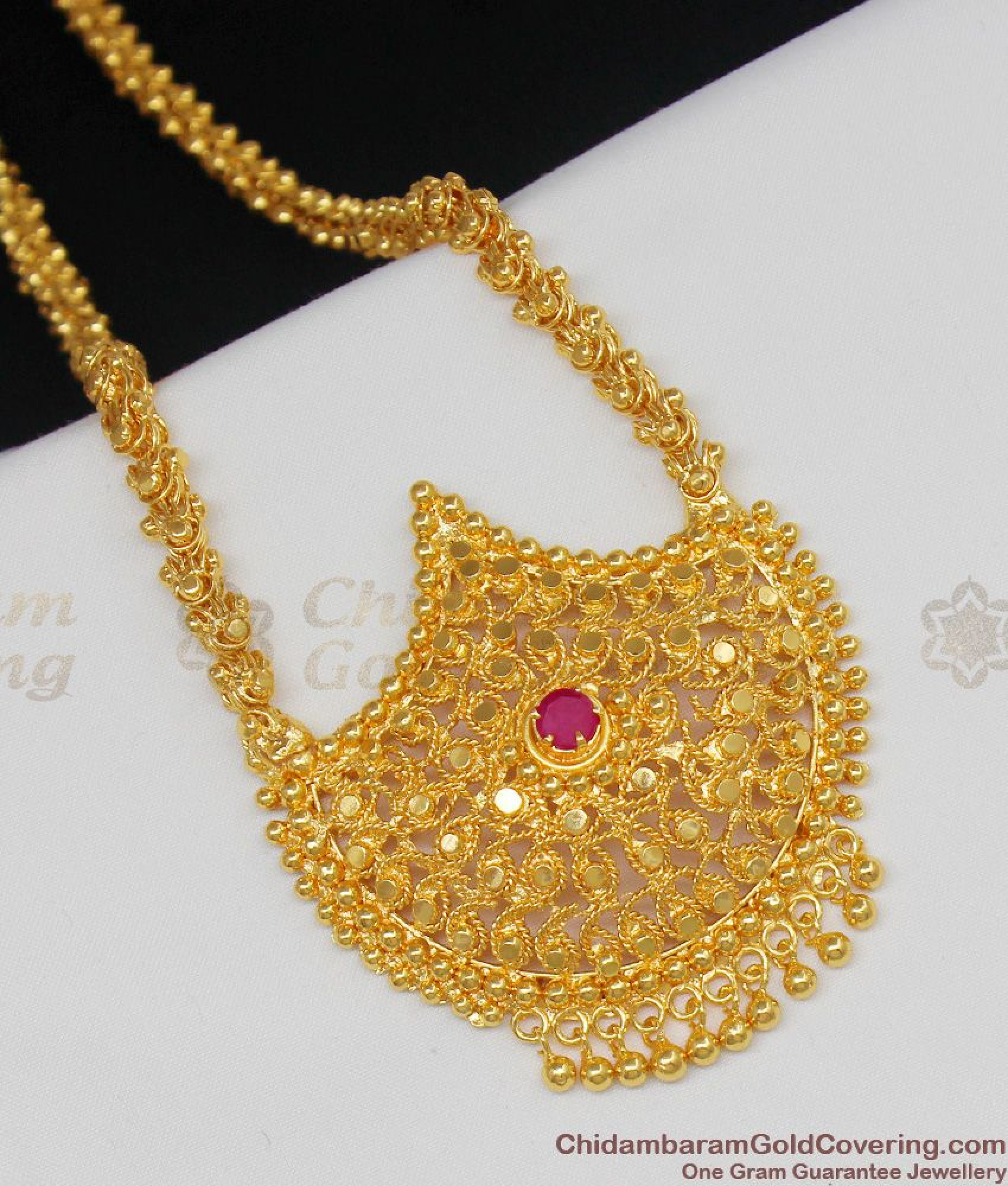 Back Chain Haram Pattern Single Ruby Stone Gold Imitation Dollar Chain ...