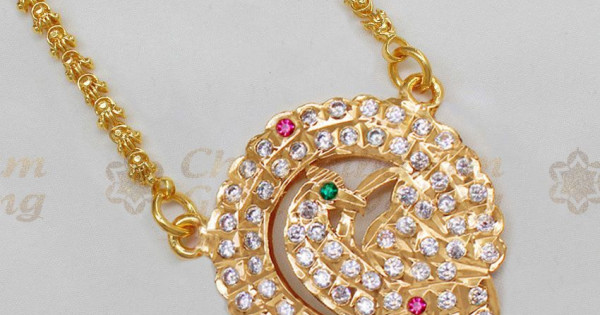 30 Inch Long Impon Peacock Dollar Gati Stone Gold Plated Dollar Chain ...