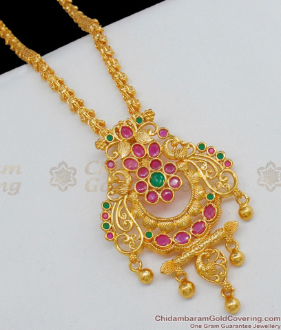 One Gram Gold Dollar Chain Multi Stone Visiri Design BGDR874