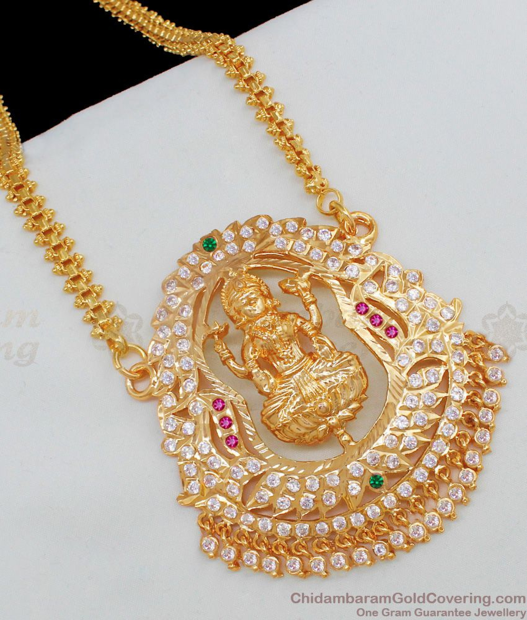 Attractive Gold Impon Lakshmi Model Dollar Chain With Multi Color ...
