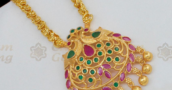Fancy Double Peacock Model Multi Stone Dollar Chain With Gold Balls ...