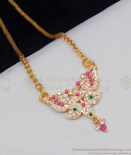 One Gram Gold Impon Multi Color Stones Gajalakshmi Design Dollar Chain ...