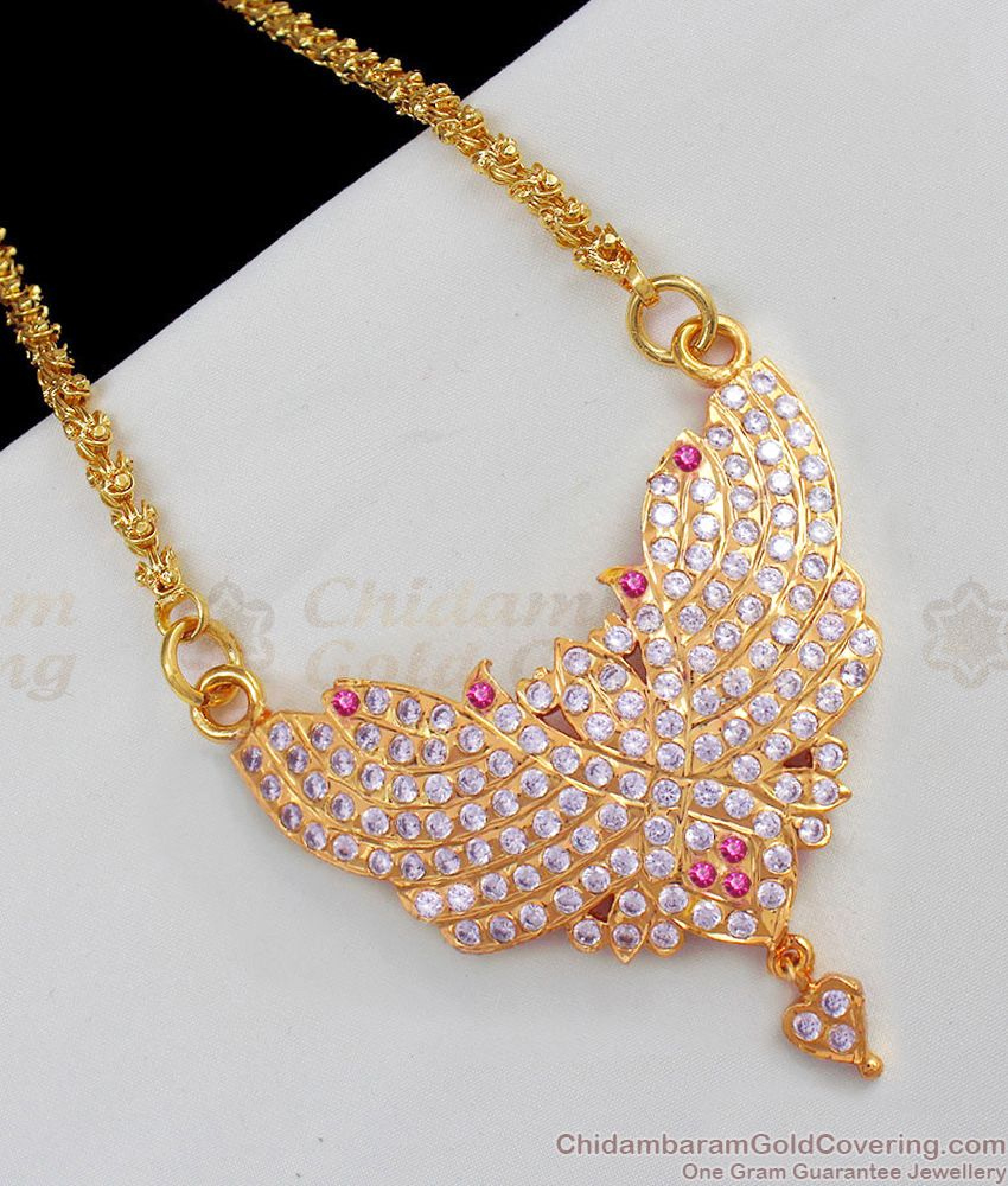 Traditional Impon Red White Green Stone Gold Dollar Chain Jewelry Model ...