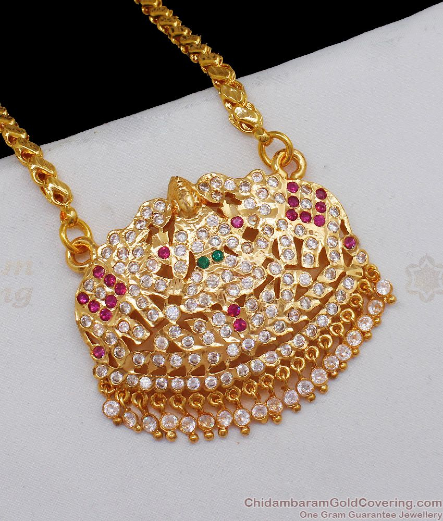 Pure Impon Lakshmi Gold Dollar Chain With Multi Colour AD Stone For ...