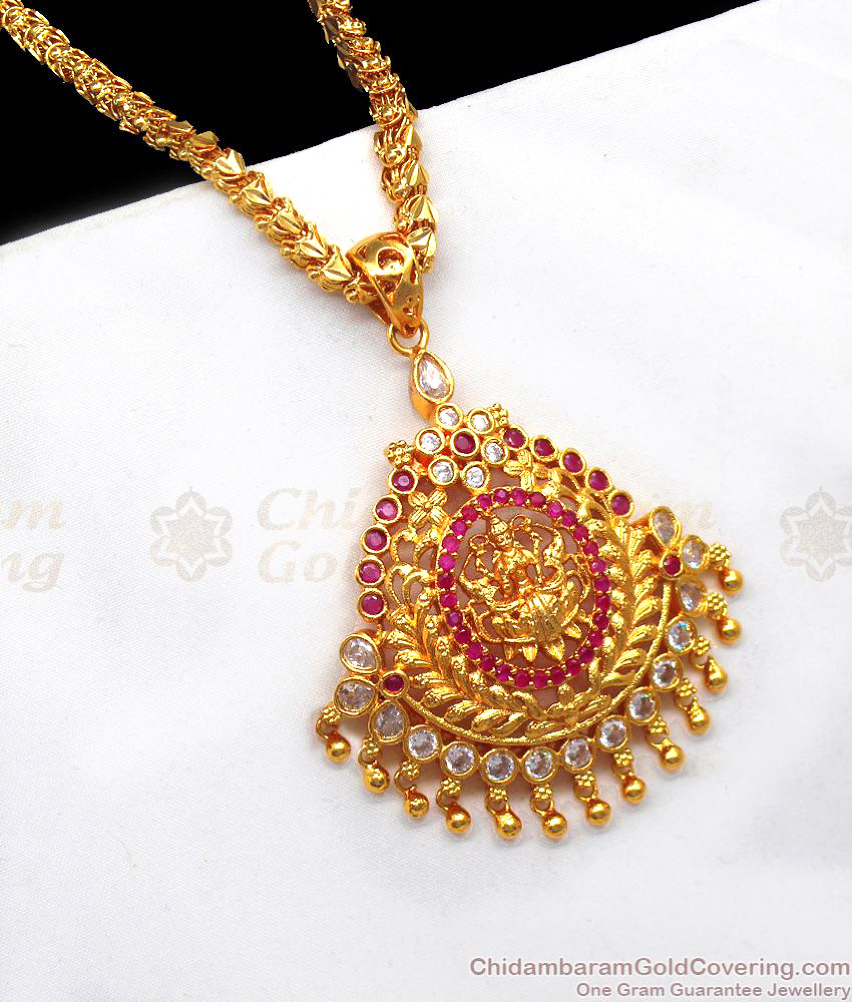 Buy Traditional Lakshmi Dollar Ruby Stone Gold Chain BGDR706