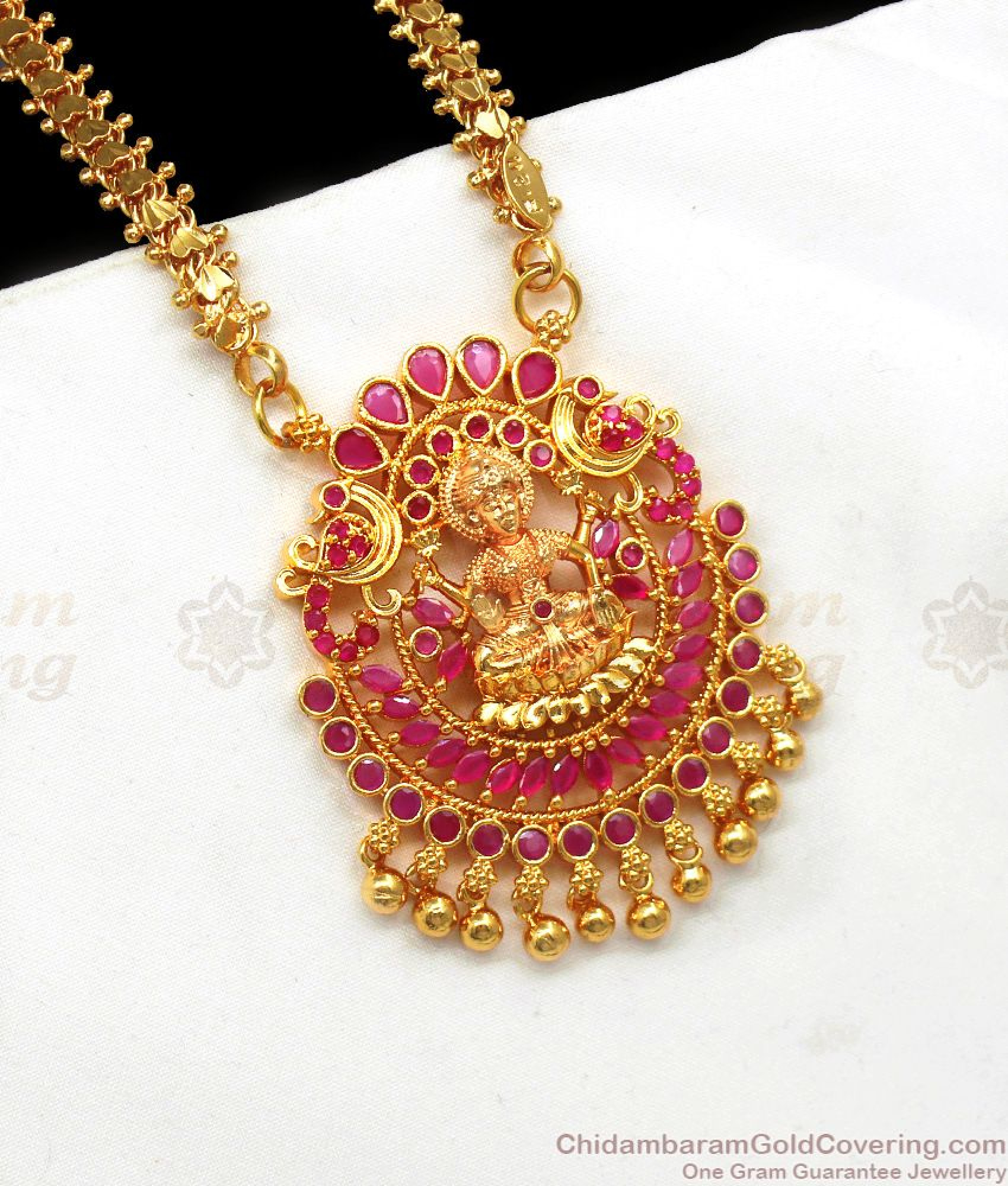 Buy Devotional Lakshmi Design Ruby Stone Dollar With Chain BGDR708