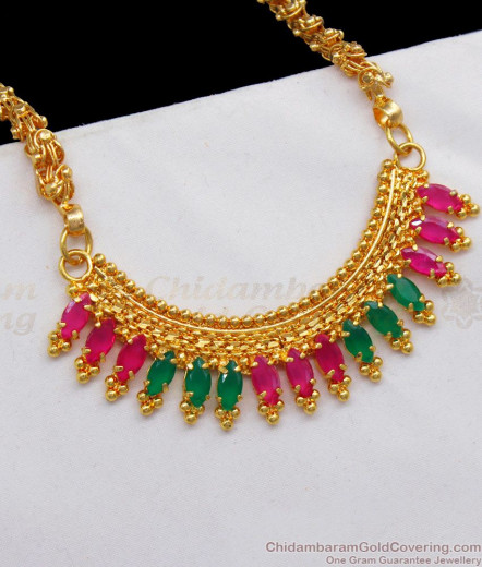 Unique Design Gold Plated Ruby Stone Attached Dollar Chain Leaf Model ...