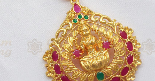 Long Chain with Lakshmi Pendant photo | Antique bridal jewelry, Gold ...