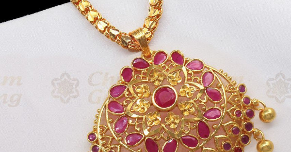 Full Ruby Stone Gold Dollar Chain Designs Party Wear BGDR763