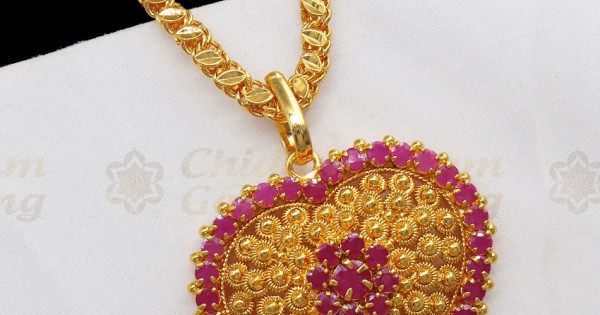 Heart Shape Gold Dollar Chain With Ruby Stone Designs BGDR770