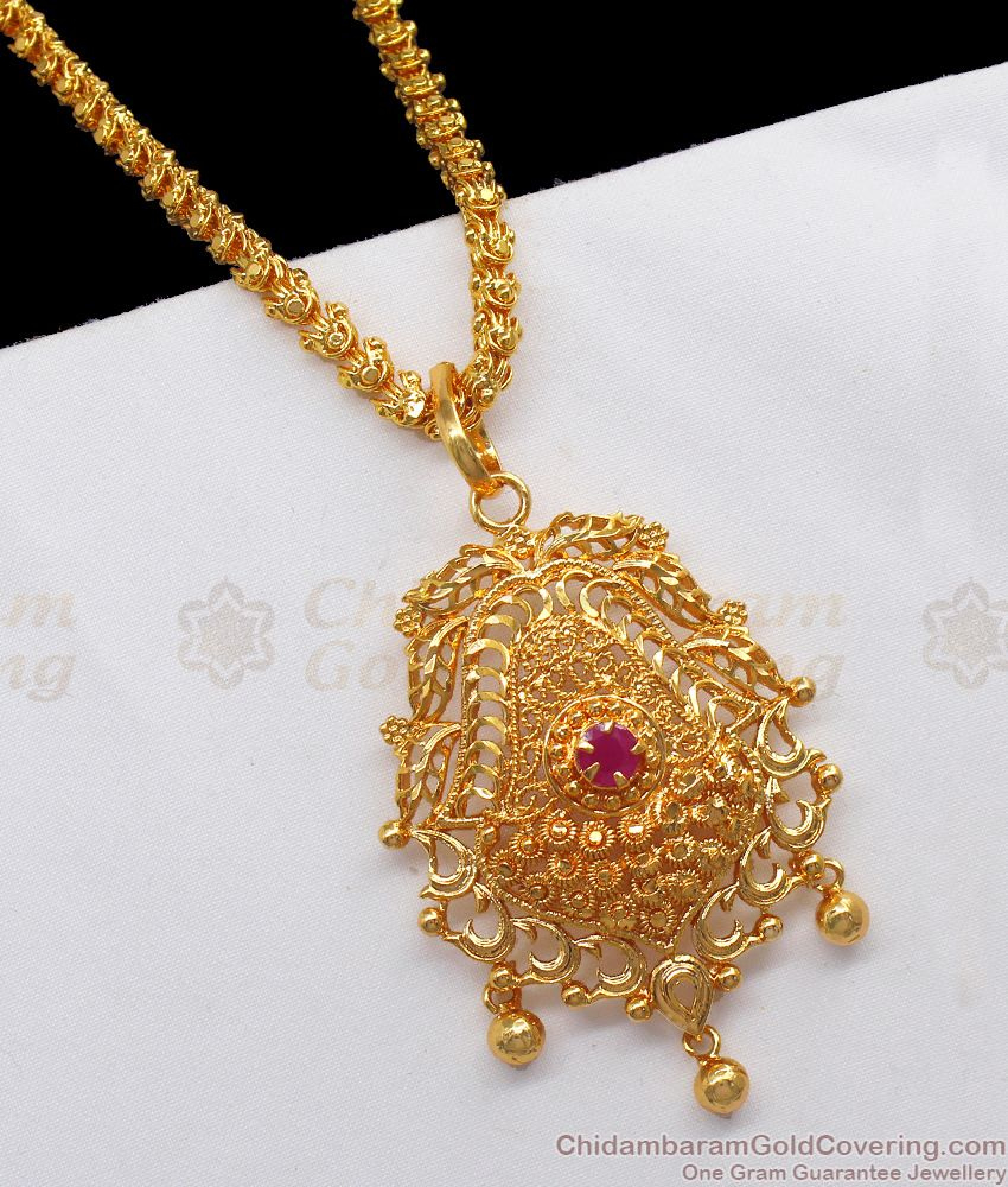 Single Ruby Stone Big Gold Dollar Chain Fashion Jewelry BGDR772