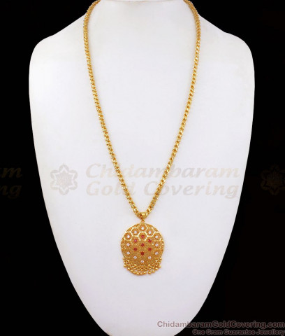 One Gram Gold Dollar With Red Coral Pavalam Chain BGDR951