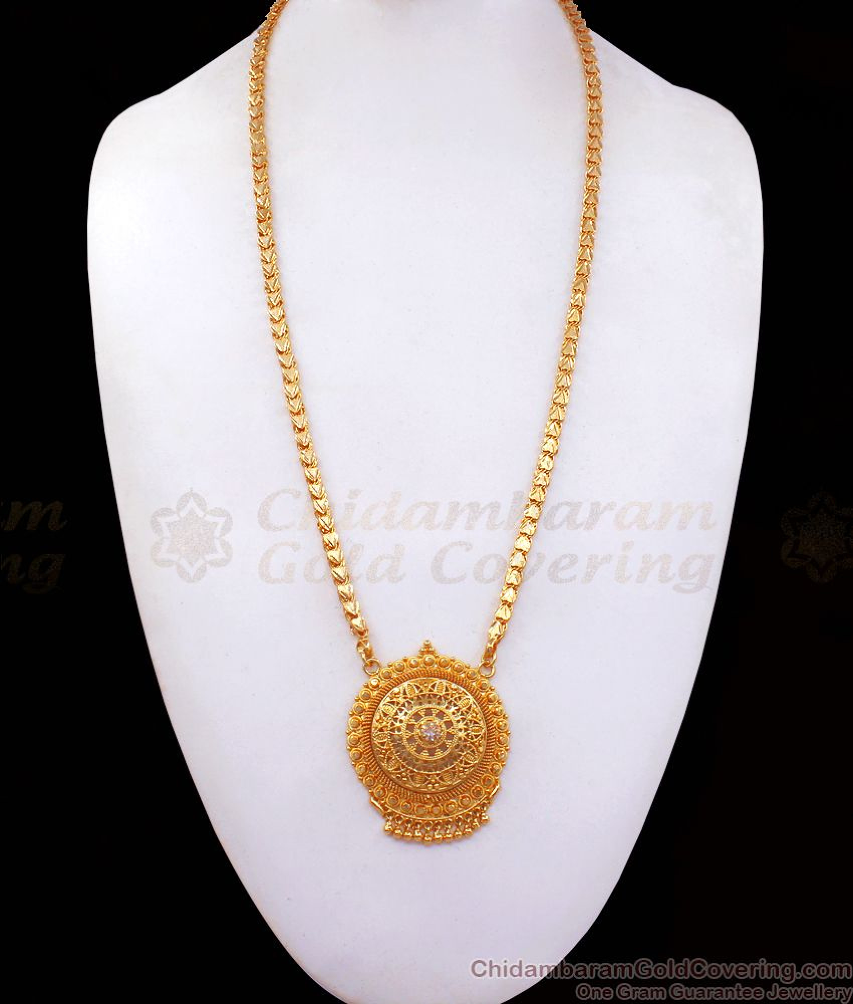 Latest Kerala Design Gold Dollar Chain White Stone Imitation Jewelry ...