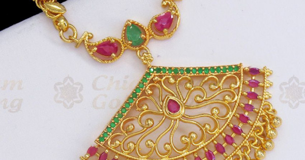 One Gram Gold Dollar Chain Multi Stone Visiri Design BGDR874