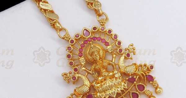1 Gram Gold Chain Lakshmi Dollar Full Ruby Jewelry BGDR876