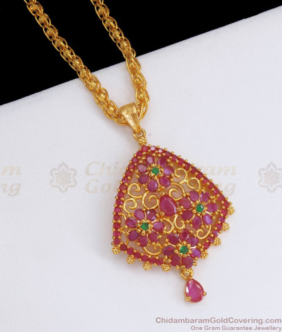 Stylish Dancing Peacock Dollar With Ruby Stone Gold Chain BGDR971