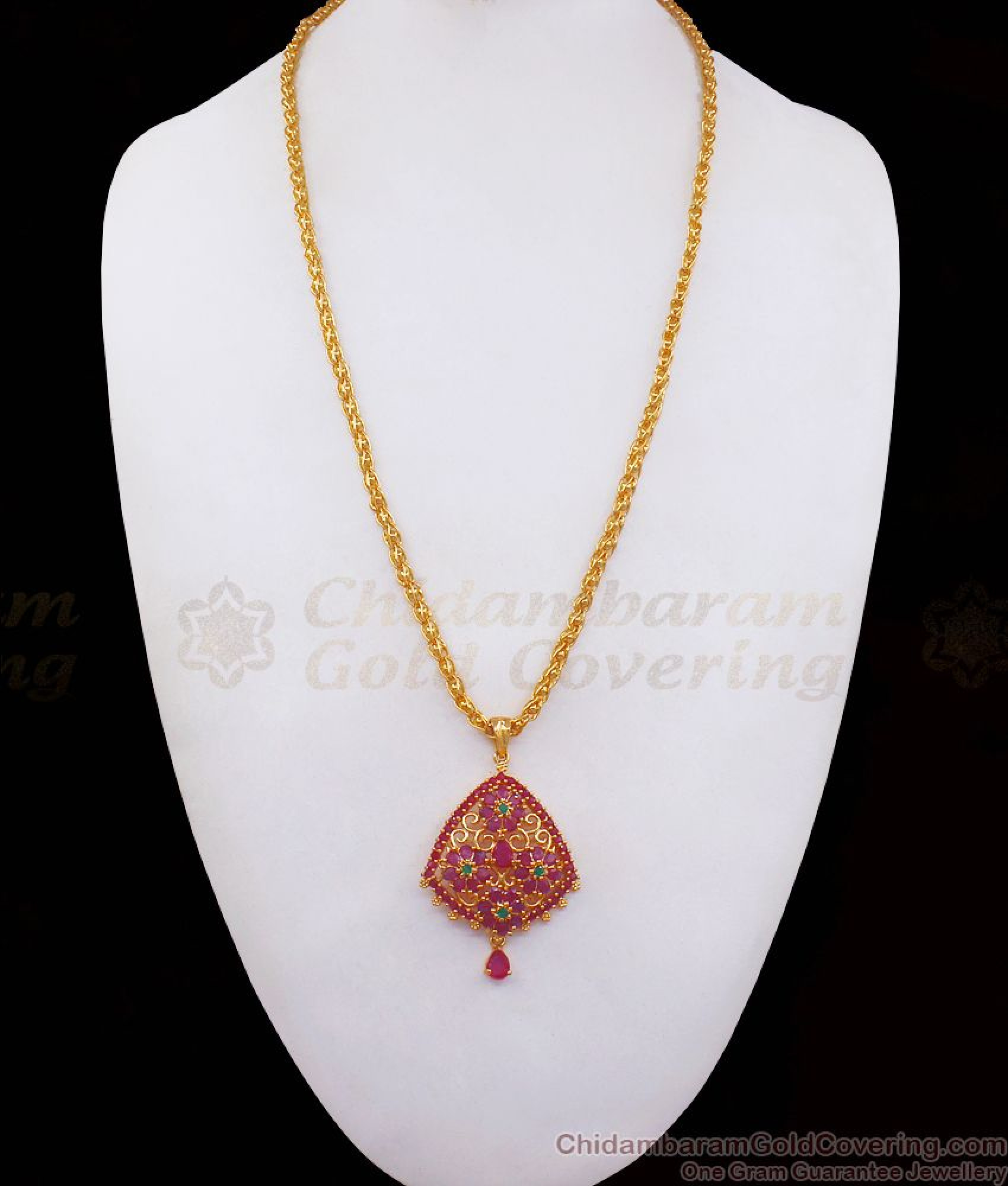 Gorgeous Gold Tone Dollar Chain Ruby Stone Flower Design BGDR887
