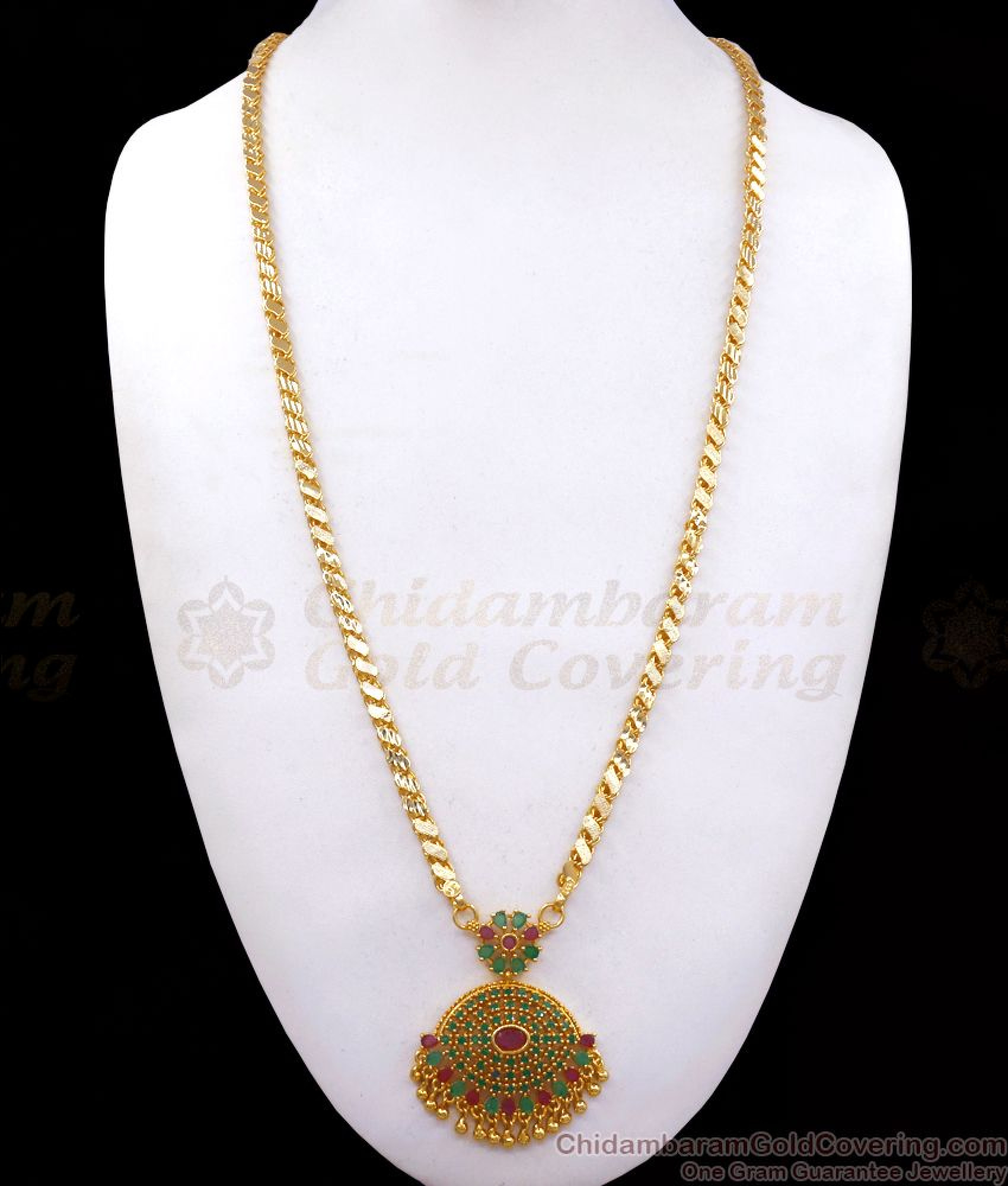 30 Inches Long Premium Gold Coated Dollar Chain Multi Stone Collections ...