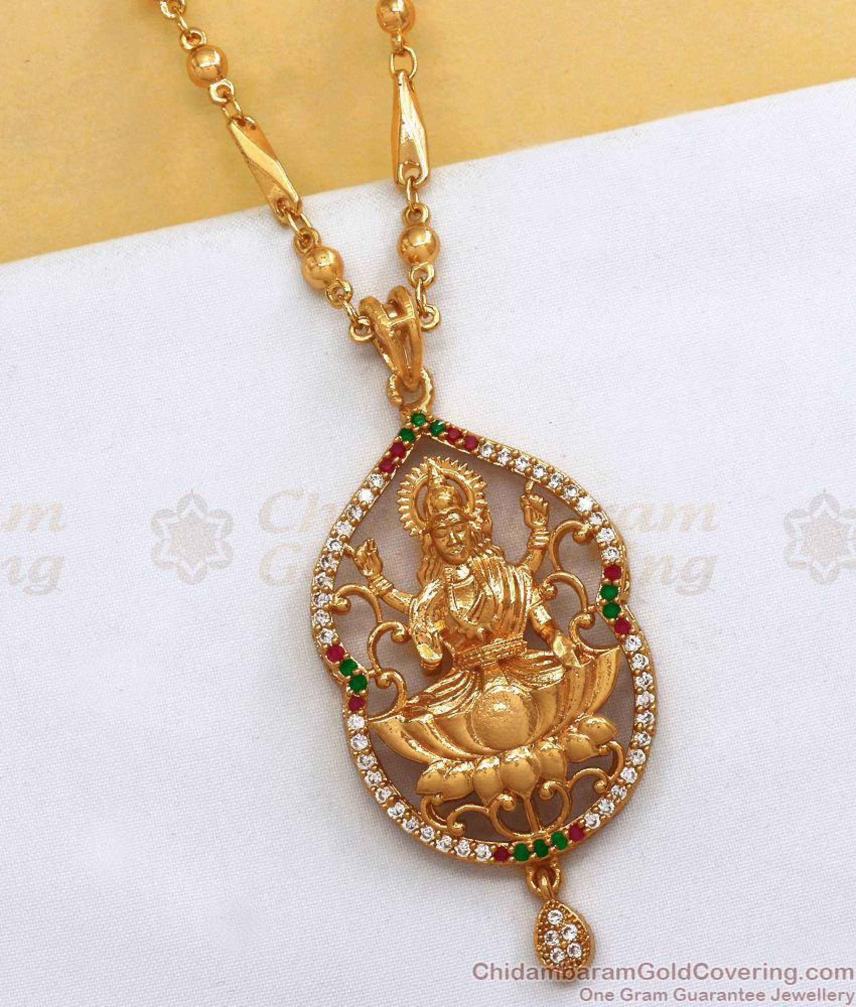 Traditional Gold Plated Lakshmi Dollar Chain Multi Stone BGDR934