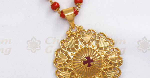 One Gram Gold Dollar With Red Coral Pavalam Chain BGDR951