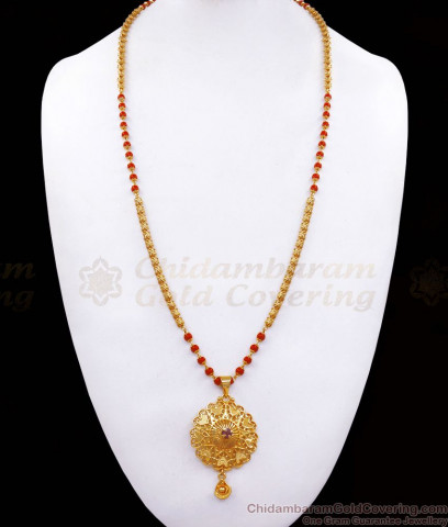 Unique Design Gold Plated Ruby Stone Attached Dollar Chain Leaf Model ...