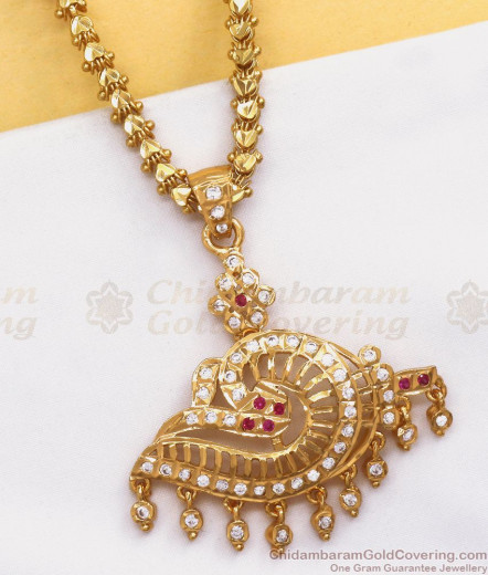 Big Traditional One Gram gold Impon Dollar Chain With Colorful Stones ...