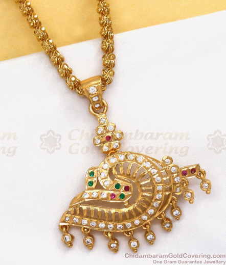 Big Traditional One Gram gold Impon Dollar Chain With Colorful Stones ...