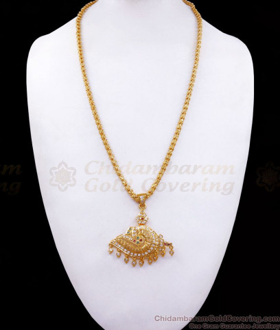 Big Traditional One Gram gold Impon Dollar Chain With Colorful Stones ...