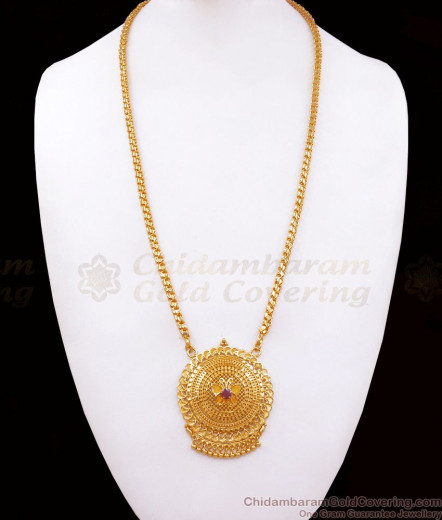 24 Inch Gold Imitation Dollar Chain Ruby Stone Butterfly Design BGDR969