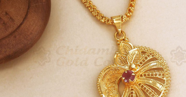 Stylish Dancing Peacock Dollar With Ruby Stone Gold Chain BGDR971
