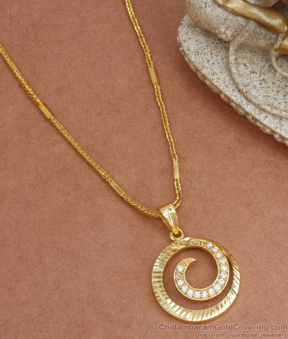 1 Gram Gold Floral Pendant Cubic Chain Office Wear Collections BGDR981