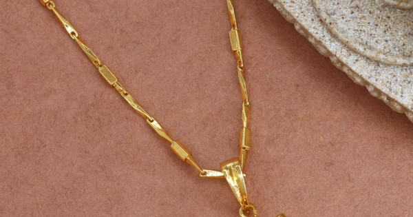 1 Gram Gold Floral Pendant Cubic Chain Office Wear Collections BGDR981