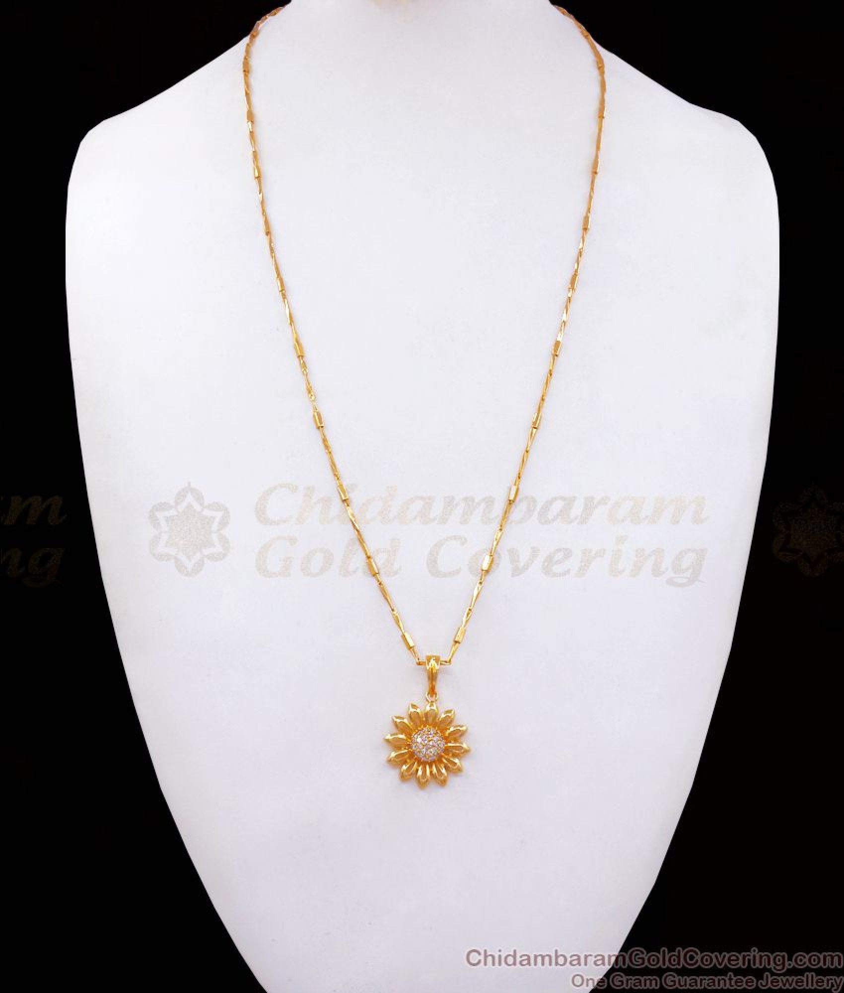 1 Gram Gold Floral Pendant Cubic Chain Office Wear Collections BGDR981