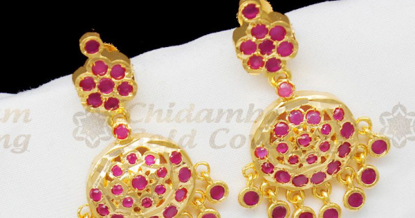 Pretty Full Ruby Stone Gold Impon Traditional Danglers For Ladies Best Selling ER1355