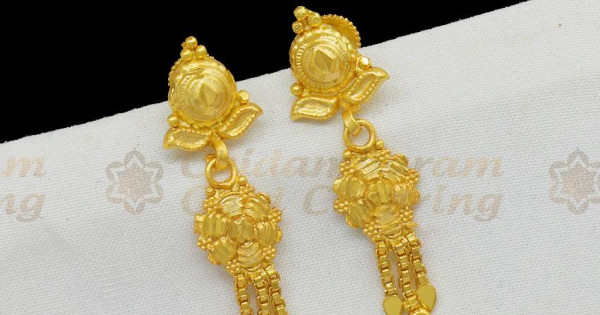 Simple Gold Dropping Dangler Design For Ladies Daily Use ER1556