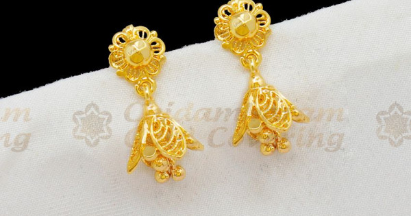 Excellent Finishing Pure Gold Thodu Flower Design Jhumki Earrings ER1697