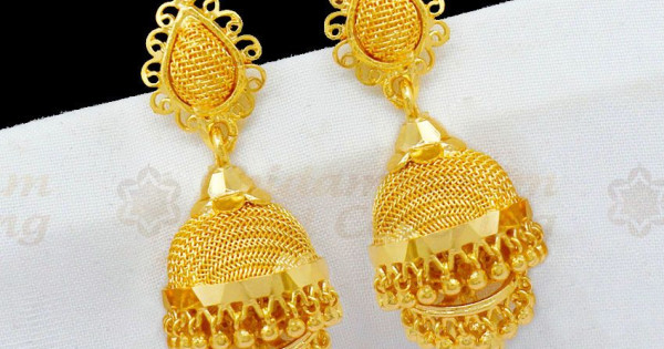 Rendu Adukku Model Pure Gold Jimmiki Earrings Collection For Ladies ...