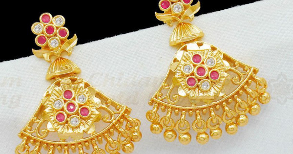 Luxury Dangal Collection Gold Plated Danglers With Multi Color Stones ...