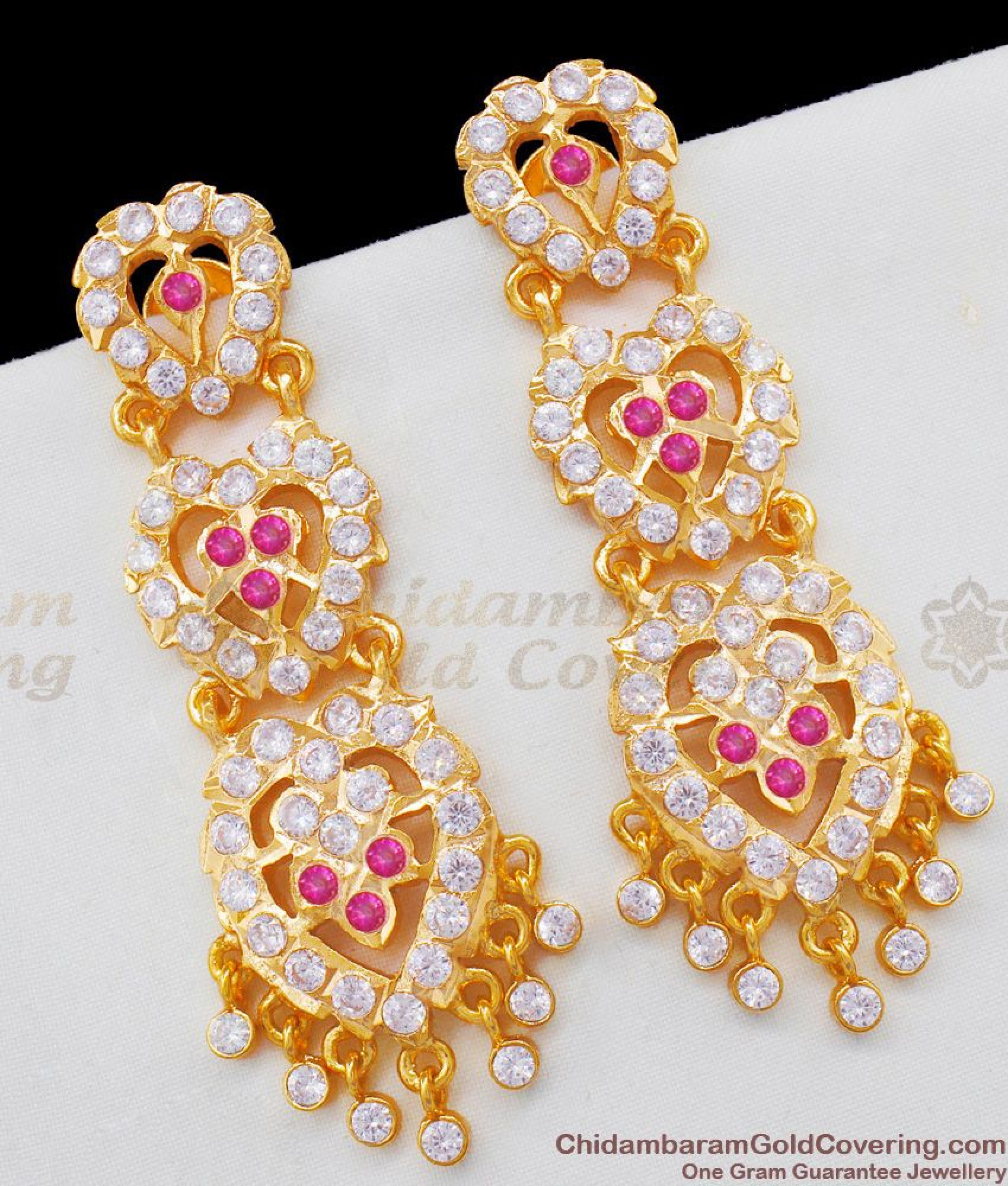 Lovely Moonu Aduku Heart Design Gold Impon Dangler Earrings With Multi ...