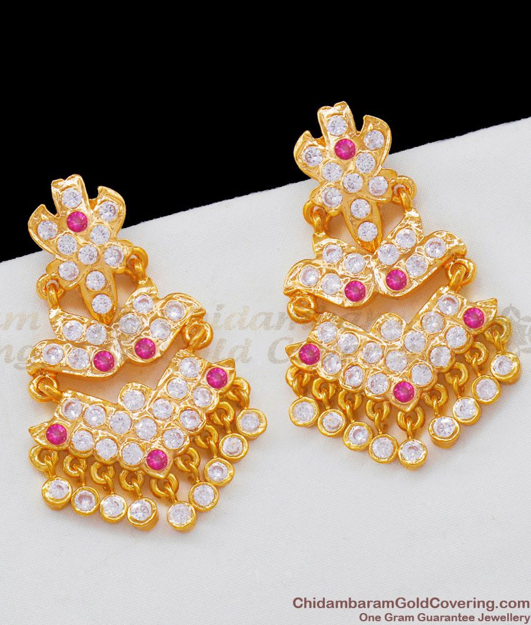 Colorful Stones Five Metal Real Gold Beaded Danglers For Ladies Regular ...