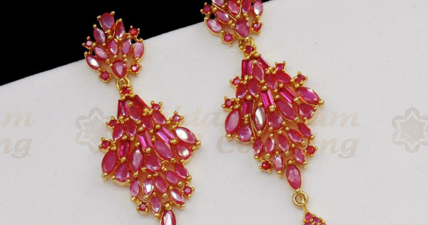 Trendy Ruby Stone Gold Earring Design For Party Wear ER2143
